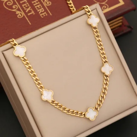 Jewelry | Stainless Steel Gold Tone White Four Leaf Clover Chain ...